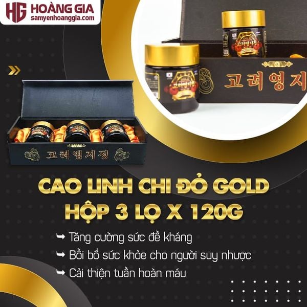 Cao linh chi đỏ Hàn quốc GOLD hộp gỗ đen 3 lọ x 120g - Sâm Yến Hoàng Gia