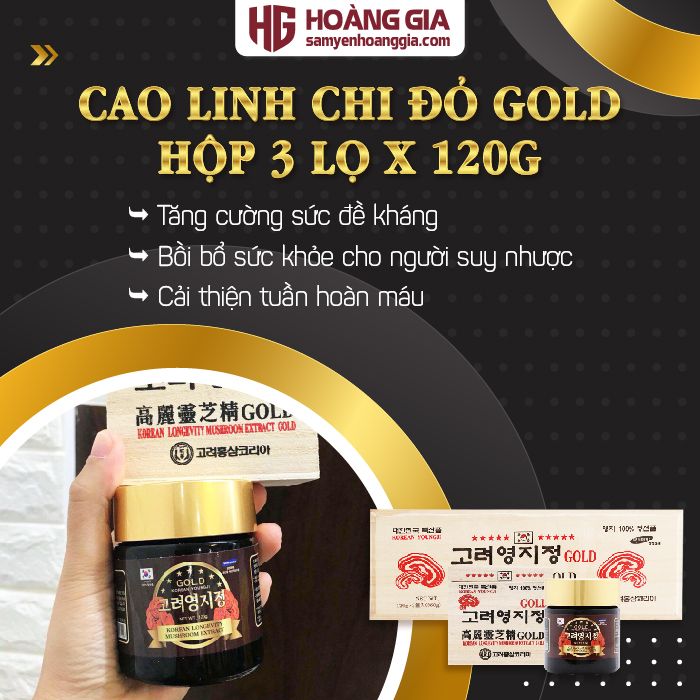 Cao Linh Chi Sao Đỏ Hàn Quốc Hộp Gỗ 3 Lọ X 120g - Sâm Yến Hoàng Gia
