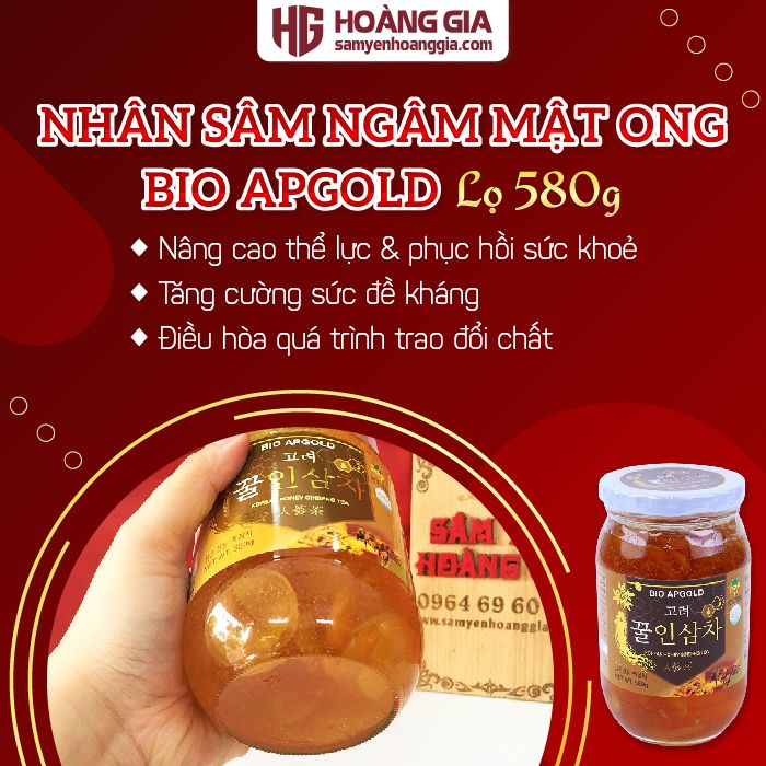 Sâm Tươi Hàn Quốc Ngâm Mật Ong BIO APGOLD lọ 580g - Sâm Yến Hoàng Gia