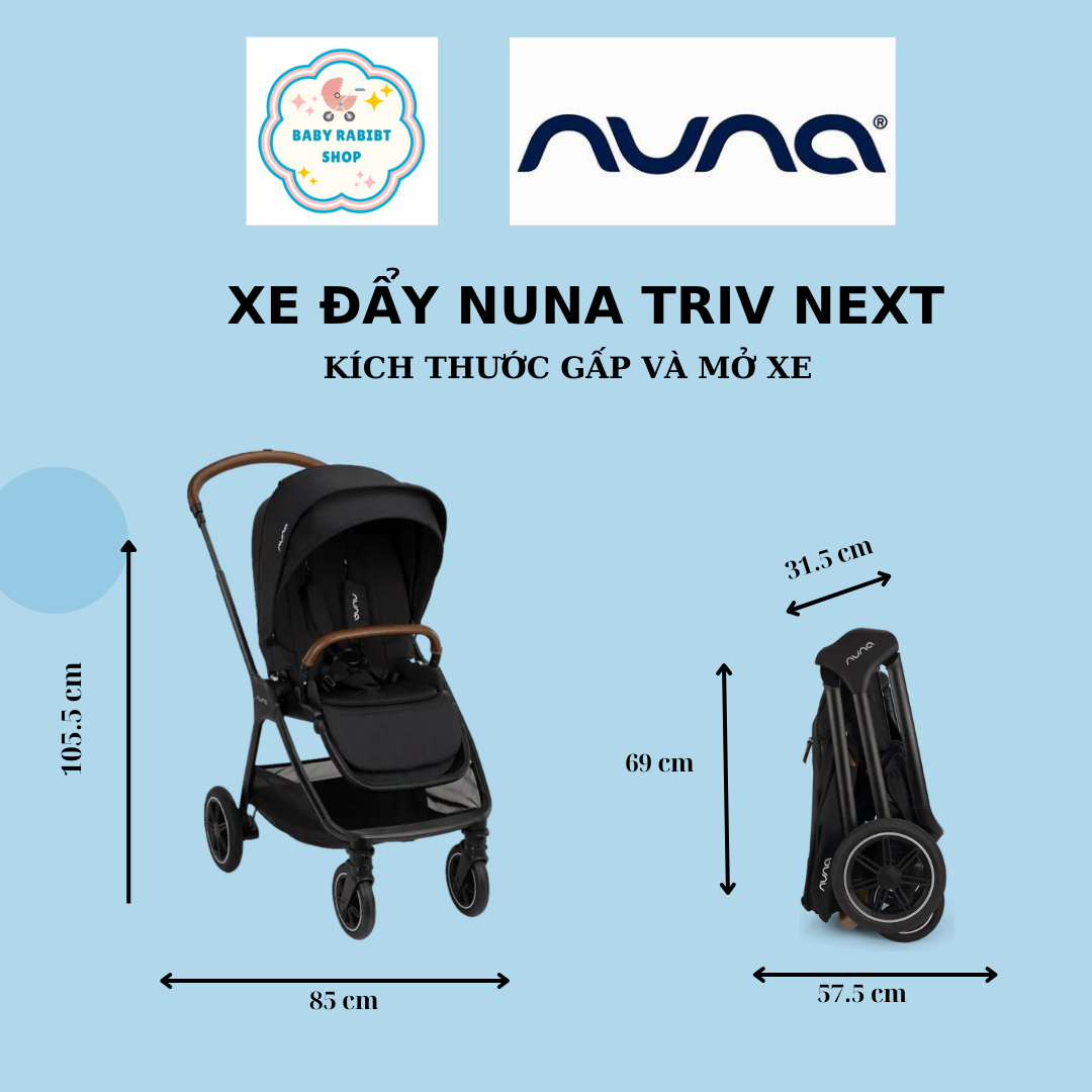 Xe đẩy 2 chiều gấp gọn cho bé NUNA TRIV NEXT - màu OCEAN ( Blue ) - Baby Rabbit Shop