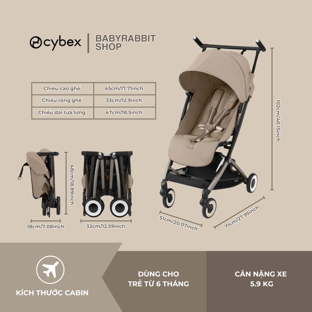 Xe đẩy gấp gọn Cybex Libelle beige - Baby Rabbit Shop