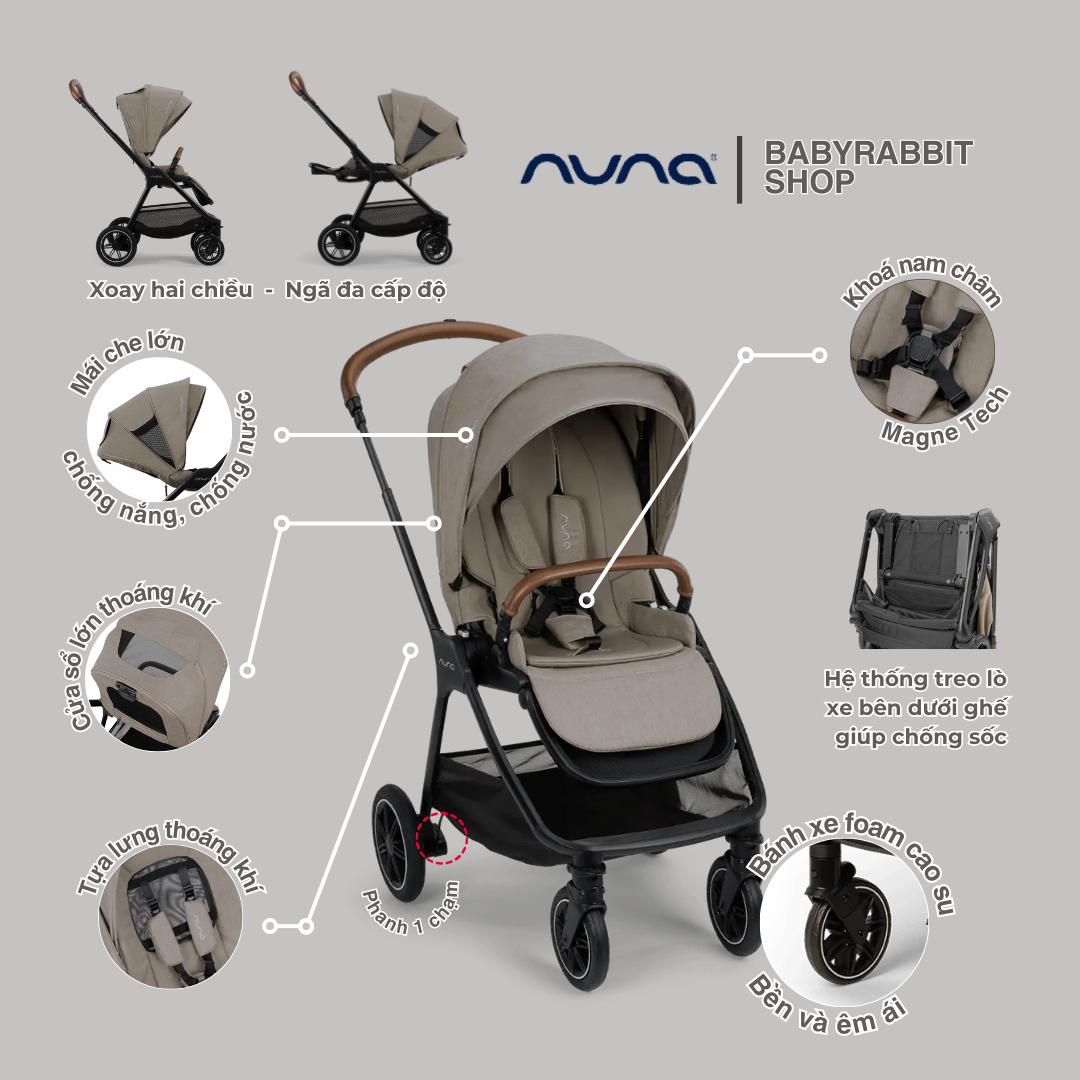 Xe đẩy 2 chiều gấp gọn cho bé NUNA TRIV NEXT - màu HAZELWOOD (Grey ...