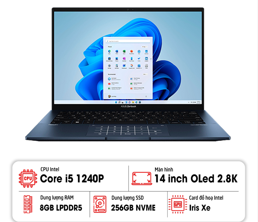 Asus Zenbook Q409ZA (Intel Core i5-1240P, Ram 8GB, SSD 256GB, 2.8K OLE