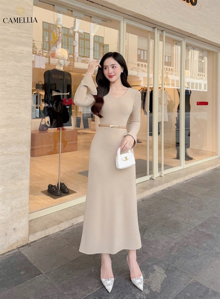 ĐẦM LEN BEIGE – Camellia