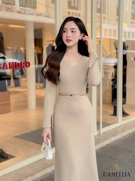 ĐẦM LEN BEIGE – Camellia