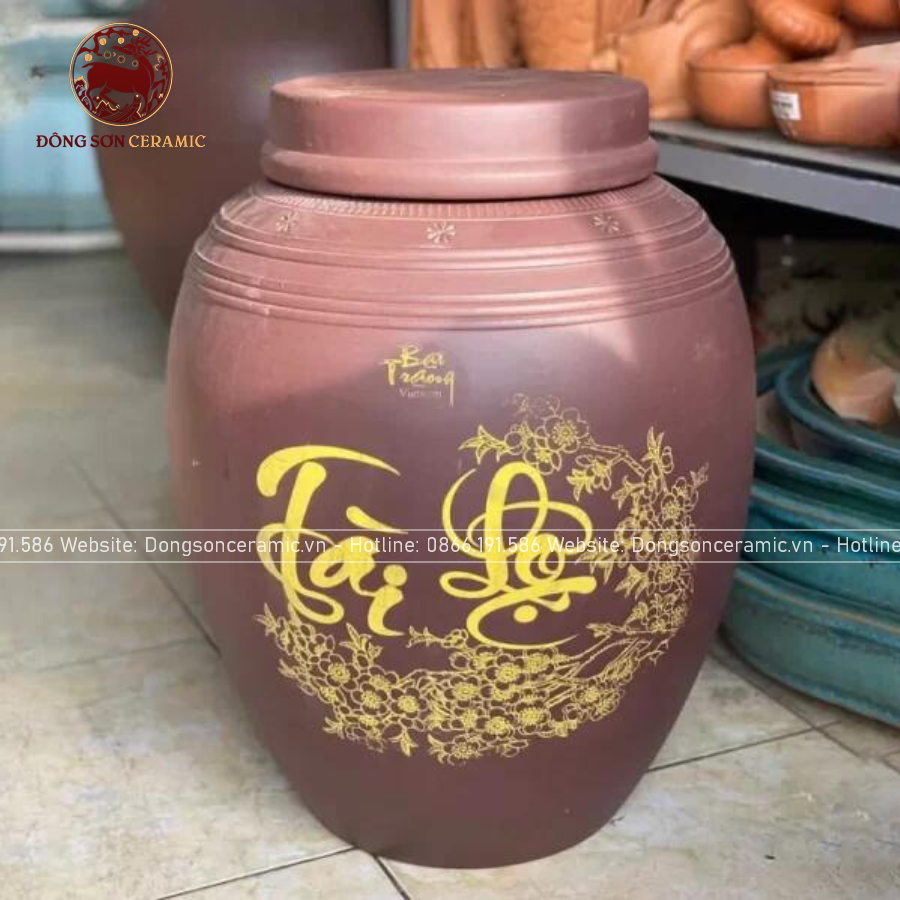 Chum Sành Bát Tràng tài lộc 100 lít 2 nắp | Quà Tặng Cao Cấp chum sành ...