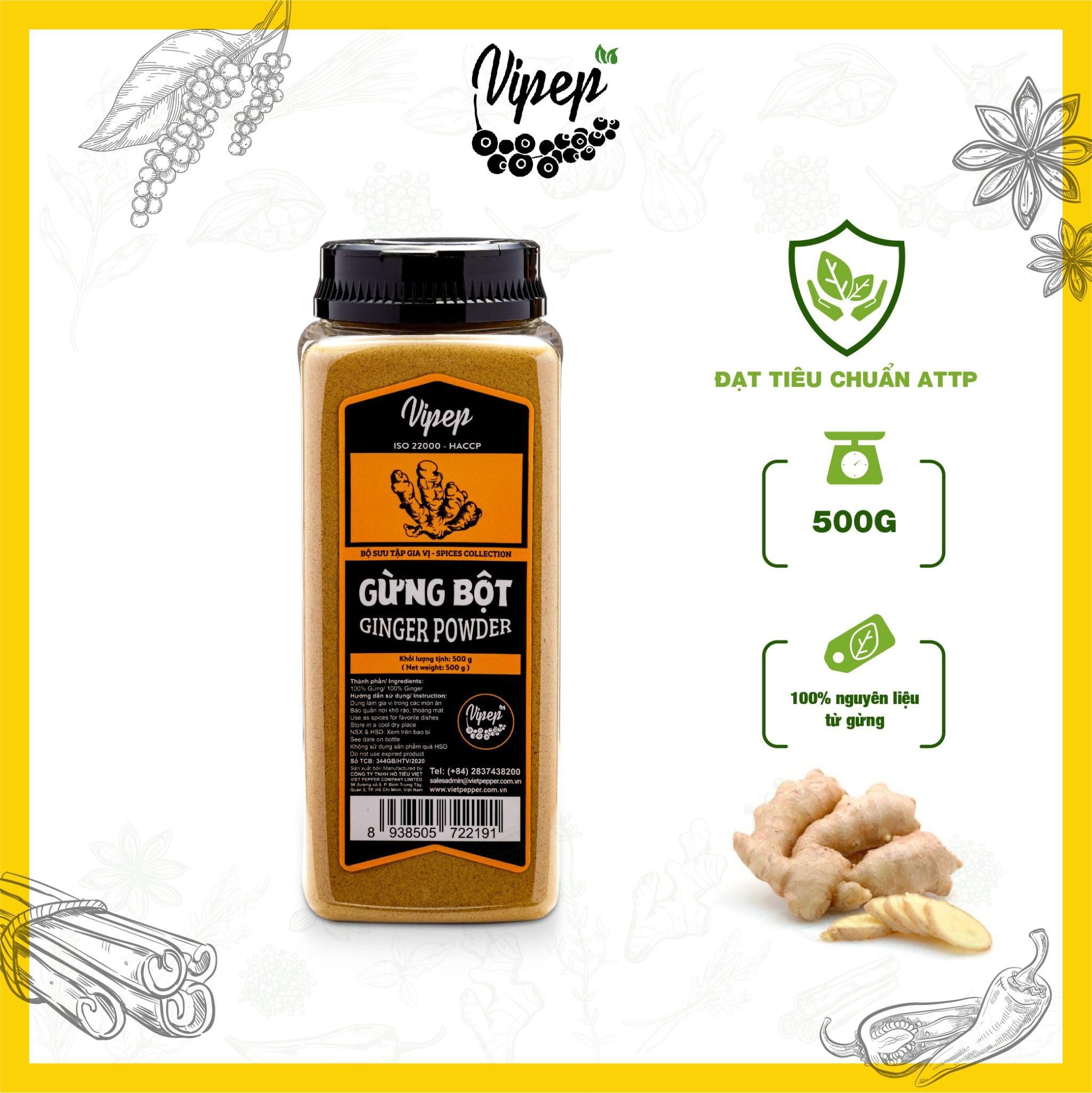 Gừng Bột Tự Nhiên Vipep Hũ Nhựa 500g Vipep – GIA VỊ VIPEP