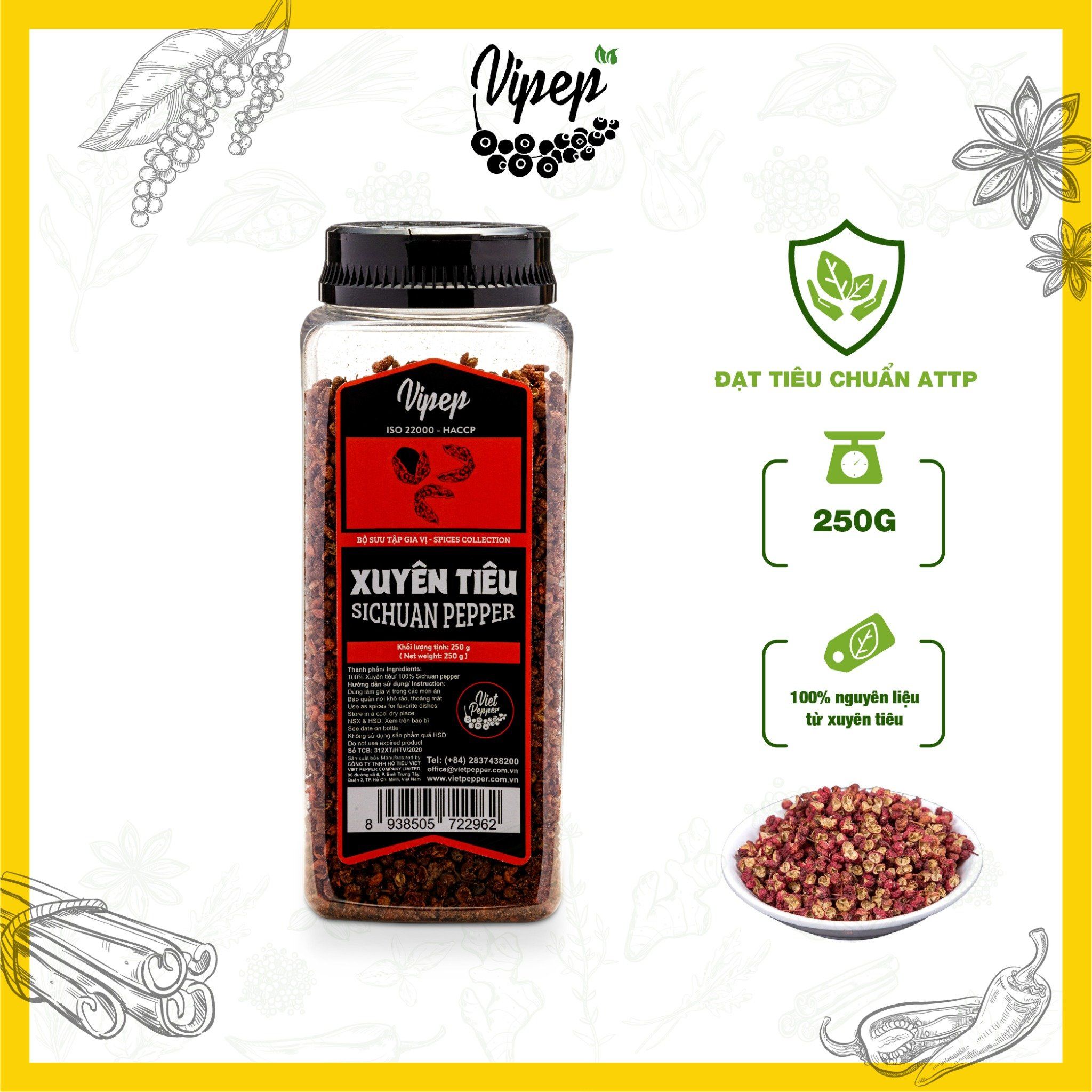 Xuyên Tiêu Tự Nhiên Vipep Hũ Nhựa 250g – GIA VỊ VIPEP