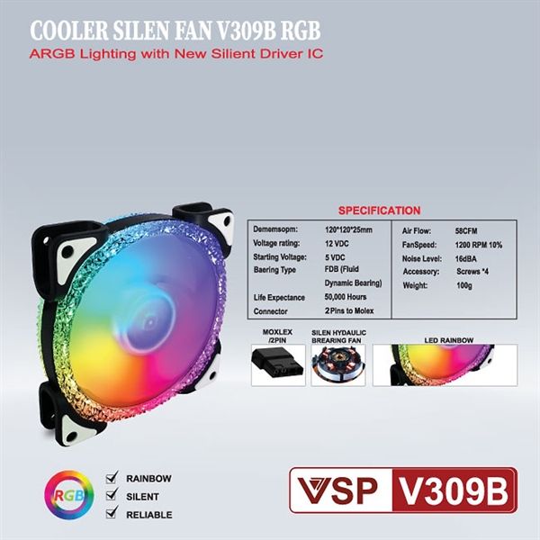 Fan Case VSP COOLER SILEN FAN V309B LED RGB