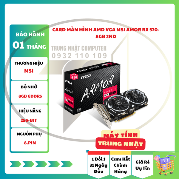Card Màn Hình AMD VGA Msi Amor RX 570-8GB