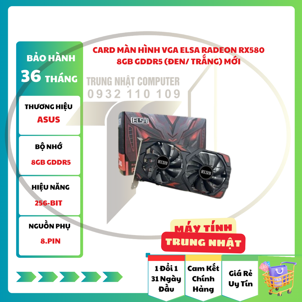 Card Màn Hình VGA ELSA Radeon RX580 8GB GDDR5 (Đen/ Trắng) Mới