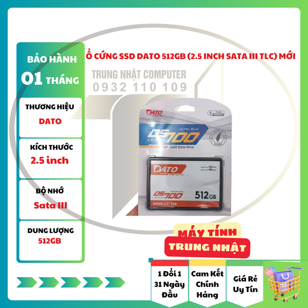 Ổ Cứng SSD DATO 512GB (2.5 inch Sata III TLC) Mới