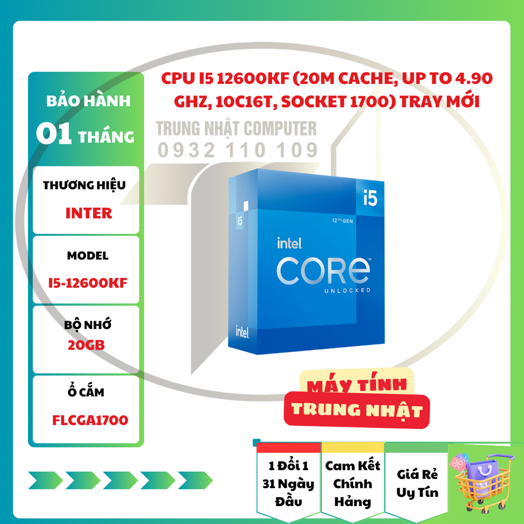 CPU i5 12600KF (20M Cache, Up To 4.90 GHz, 10C16T, Socket 1700) Tray M