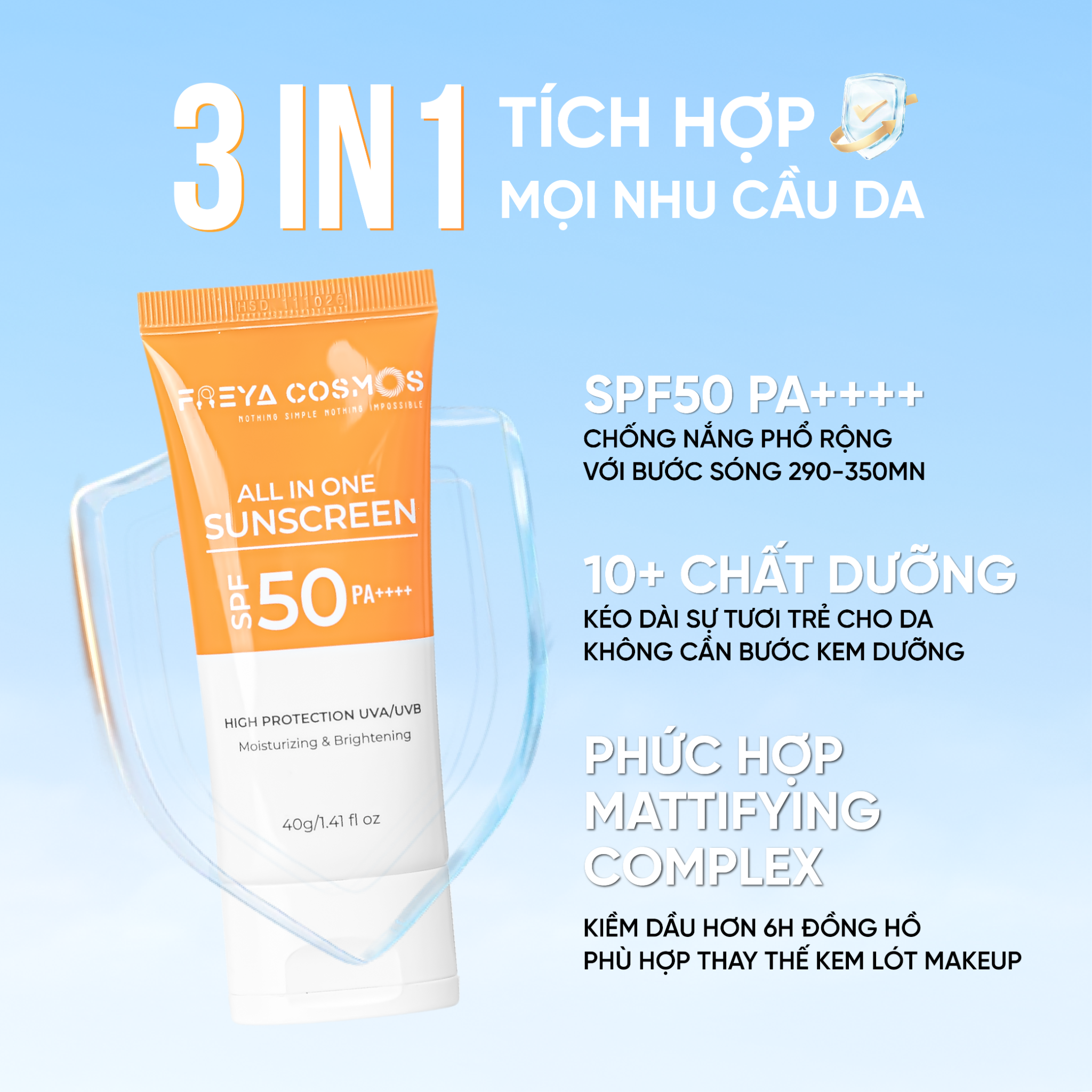 Kem Chống Nắng Freya Cosmos Nâng Tone, Kiềm Dầu, Dưỡng Da All In One S