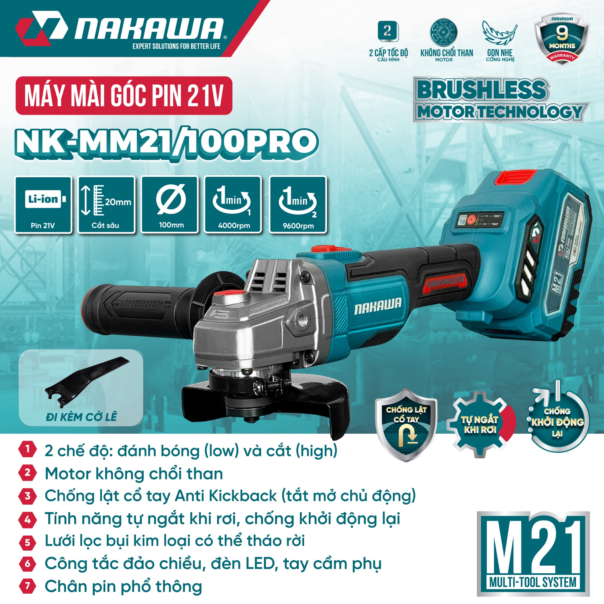 Máy mài góc pin NAKAWA NK-MM21/100PRO