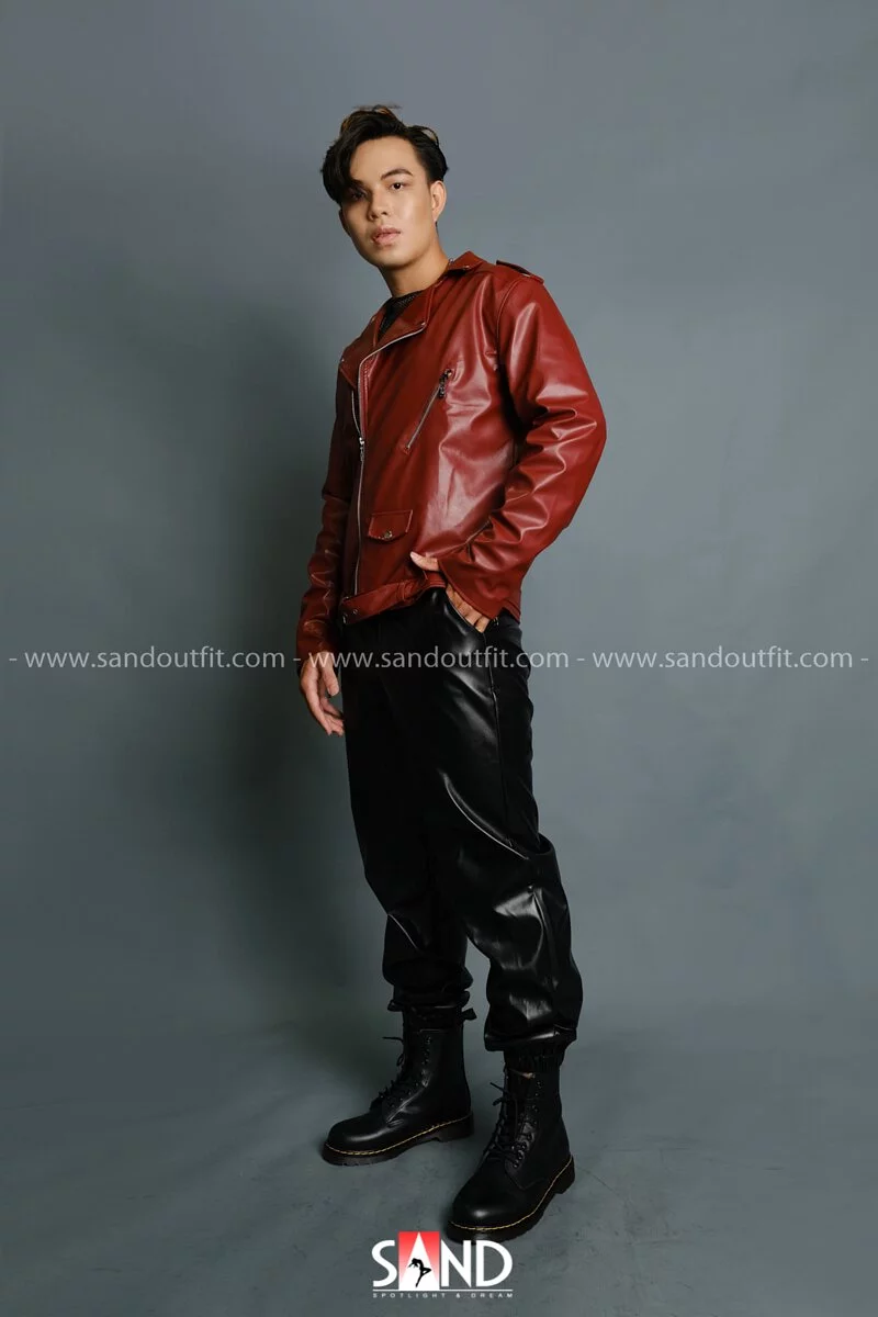 Áo khoác da lì nam đỏ – Sand Outfit