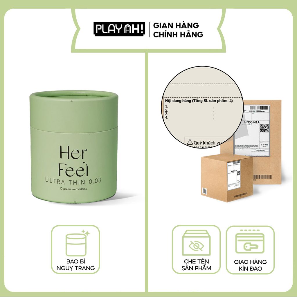 Bao cao su PlayAh Her Feel Ultra Thin 0.03 Hộp 3 Size 52mm Siêu Mỏng N