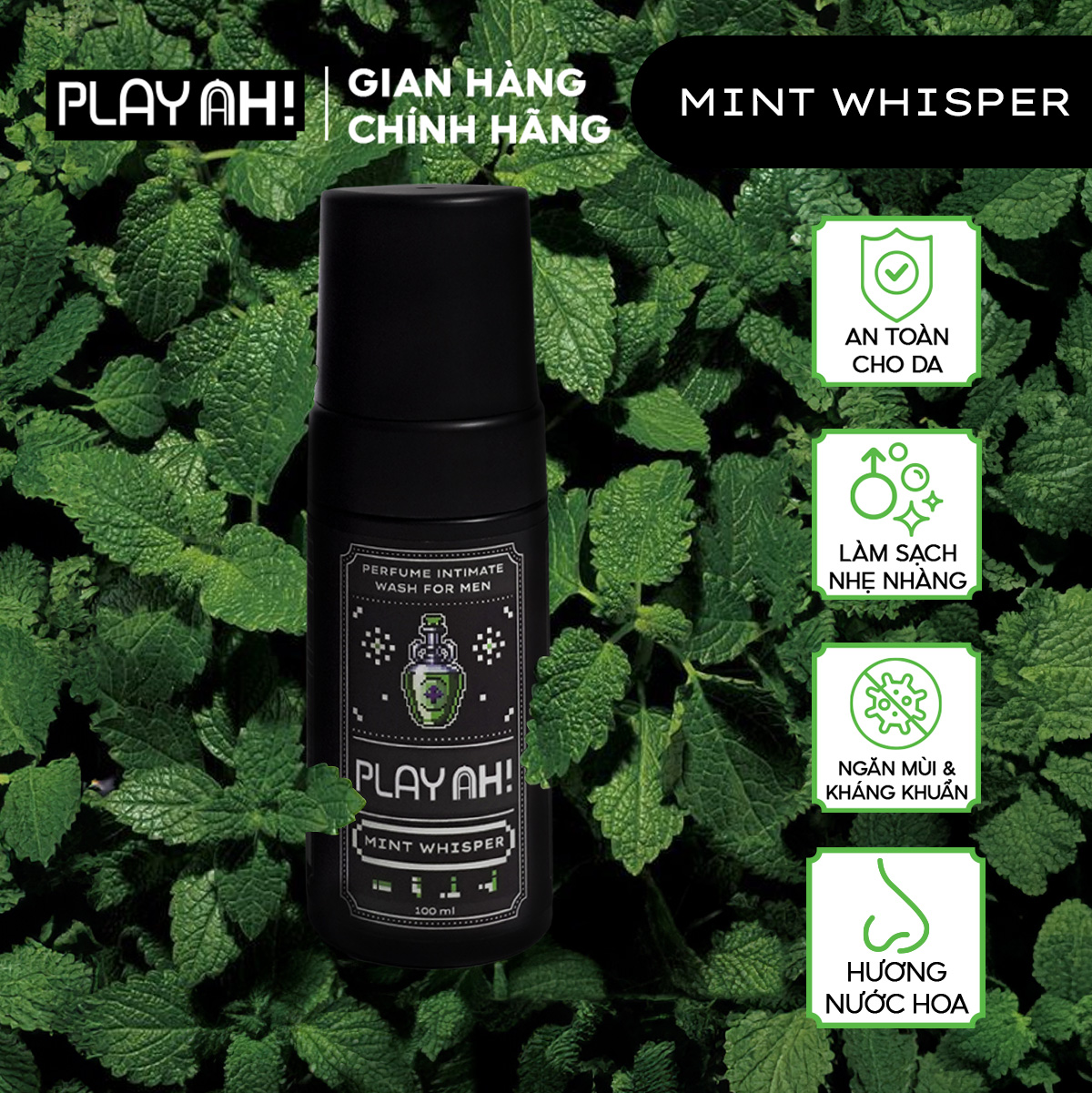 Dung Dịch Vệ Sinh Nam PlayAh hương nước hoa Mint Whisper tạo bọt 100ml