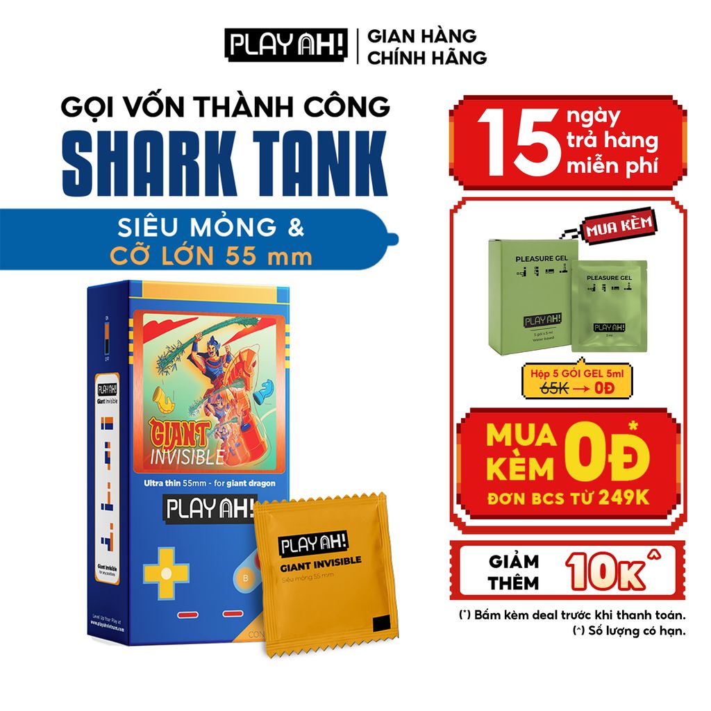 Bao cao su size to PlayAh! Siêu Mỏng 55mm Giant Invisible - Hộp 10 Cái