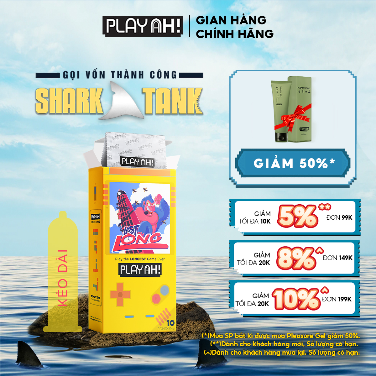 Bao Cao Su PlayAh Last Long Kéo Dài Thời Gian Hộp 10 size 52mm