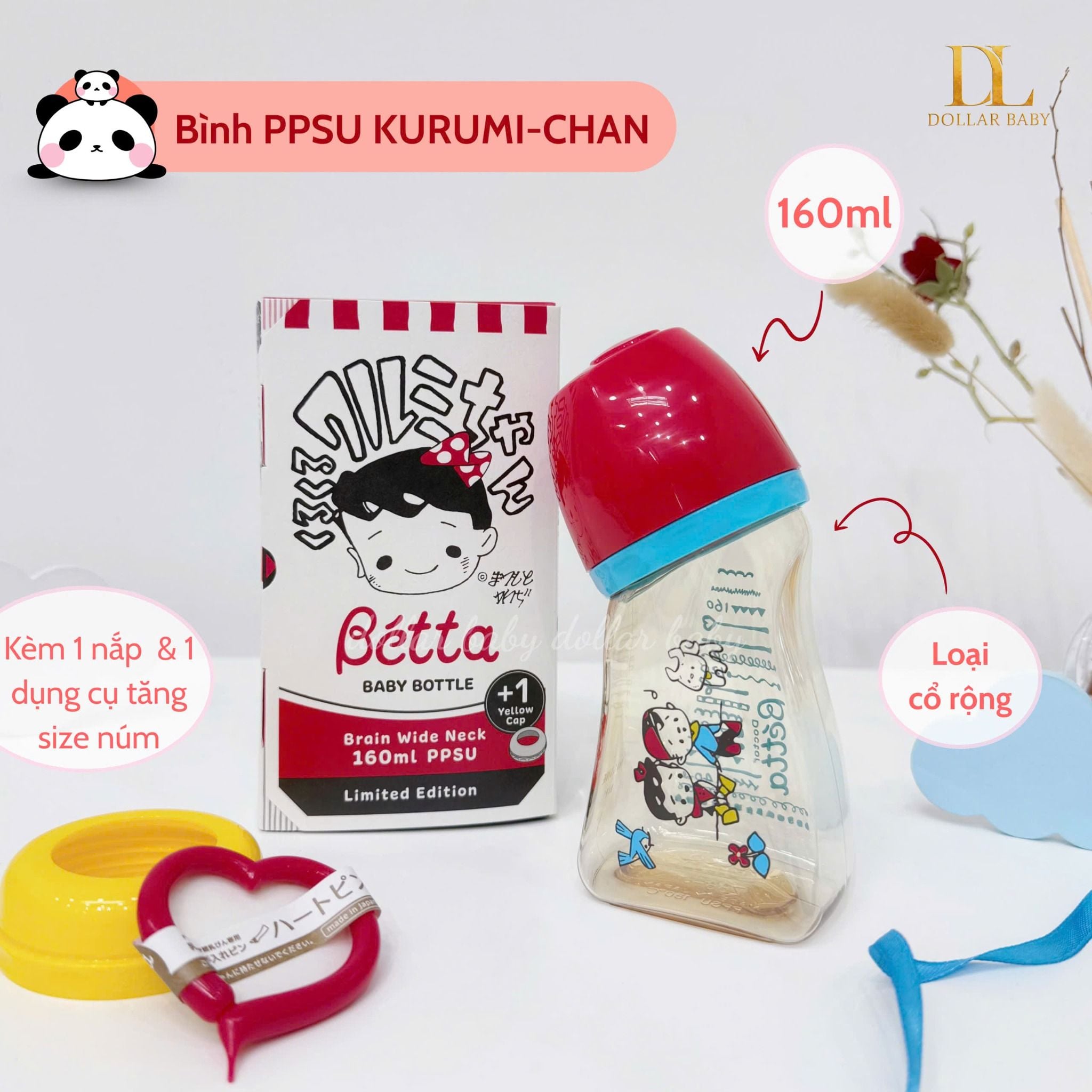 Bình Sữa Betta PPSU Cổ Rộng Kurumi 160ml – Dollar Baby