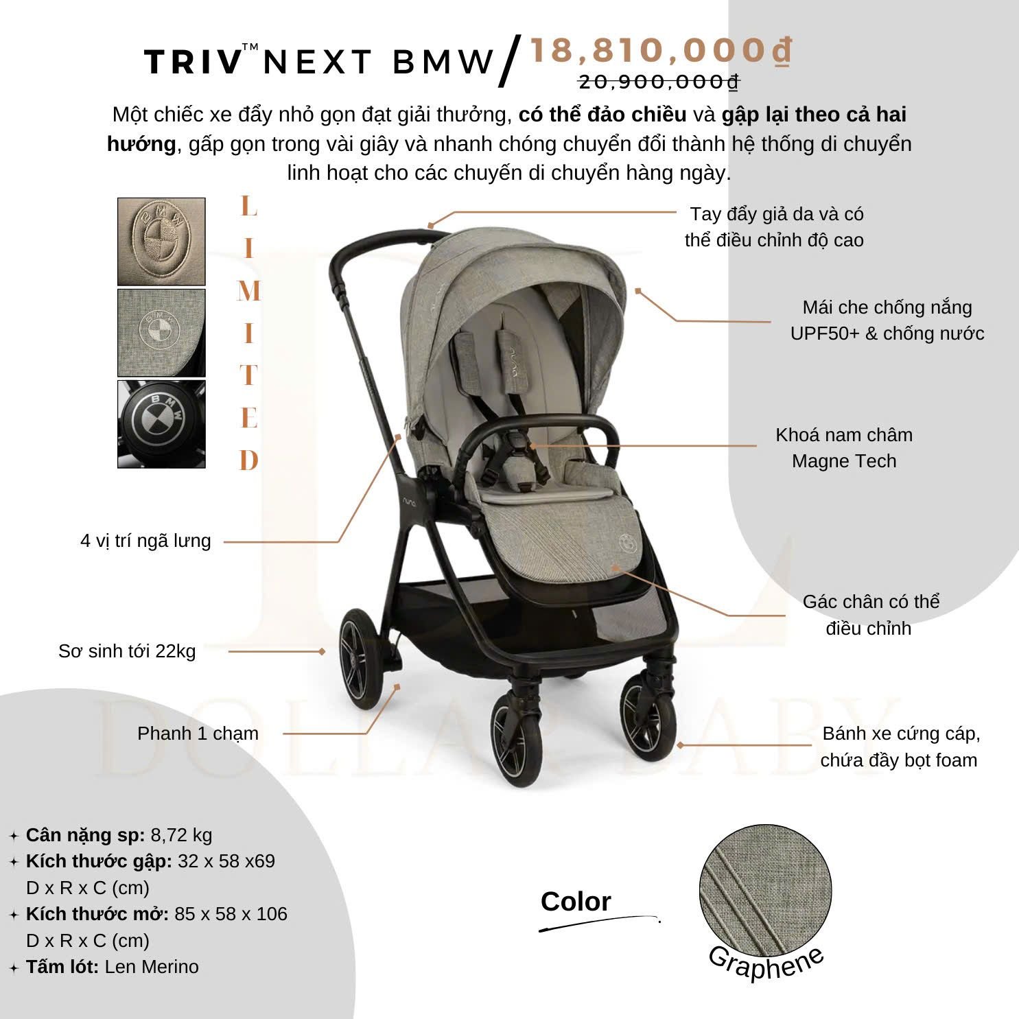 Xe Đẩy 2 Chiều Gấp Gọn Cho Bé NUNA TRIV NEXT BMW ( ORDER) – Dollar Baby