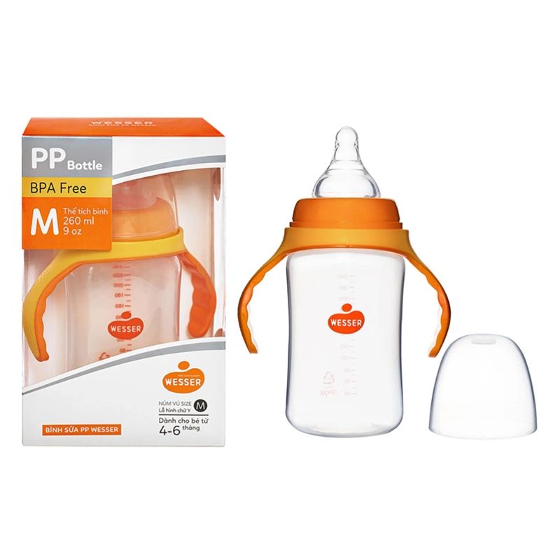 Bình sữa Wesser PP có tay cầm (260ML) – Dollar Baby