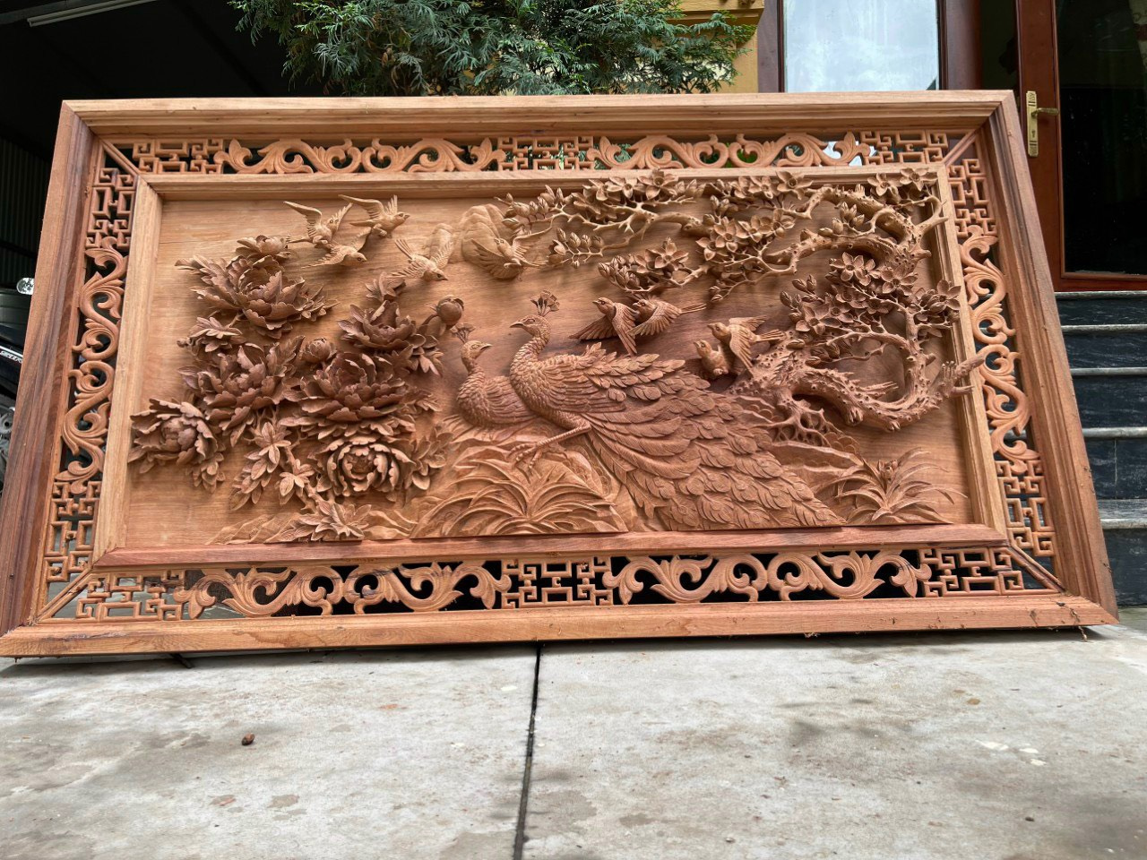 Tranh phu thê viên mãn gỗ hương đá 154x86x7 cm | Tranh phu thê viên mã ...