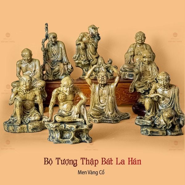 Tượng Thập Bát La Hán Men Vàng Cổ