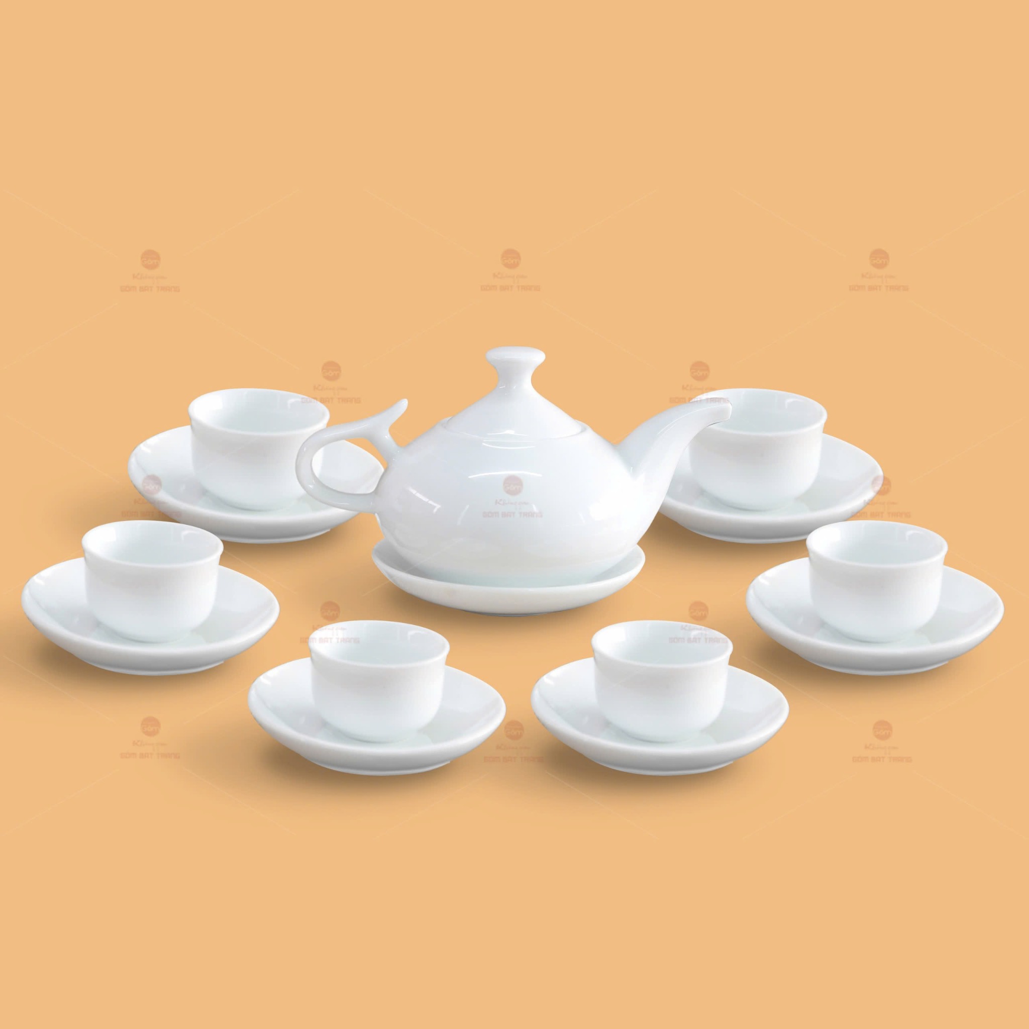 Bộ trà vòi voi men trắng in logo