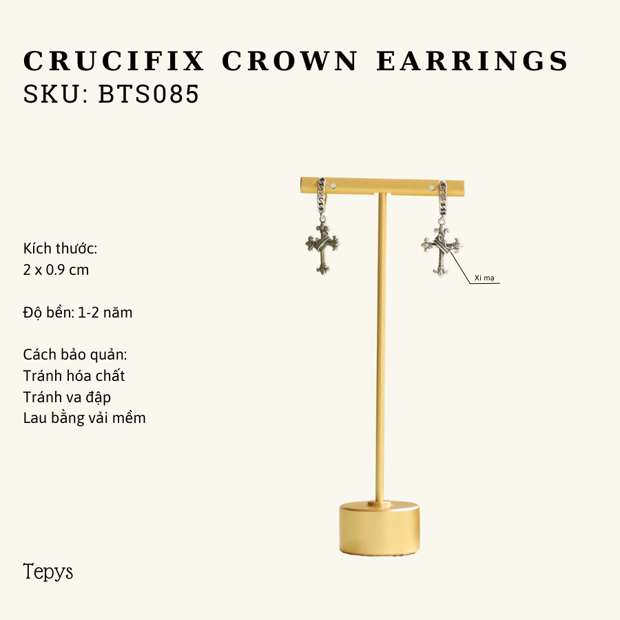 Bông Tai Crucifix Crown Xi Mạ