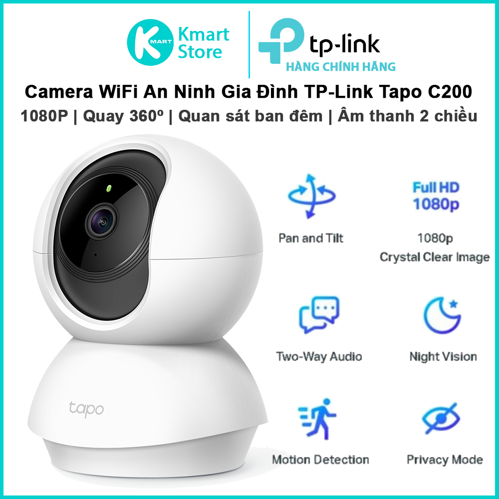 Camera TP-Link Tapo C200 | FHD 1080P (2MP) | Xoay 360 Độ | Đàm thoại 2 ...