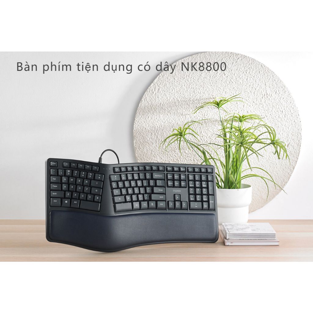 [Không hộp] Bàn phím công thái học Rapoo NK8800 | Kết nối có dây cổng USB | Có đệm tựa tay | Bảo ...
