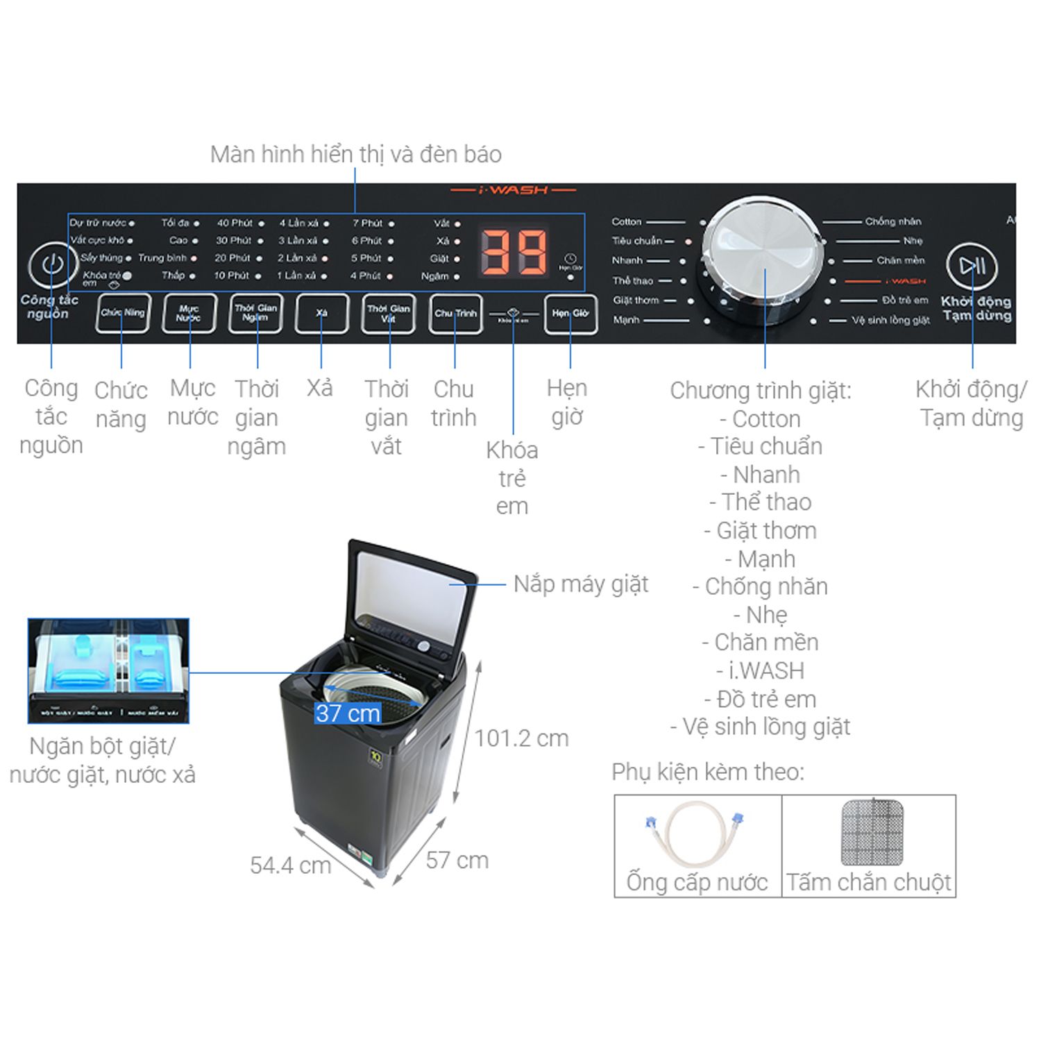 Máy giặt Aqua Inverter 10Kg AQW-DR100JT.BK- Điện Máy Từ Sơn