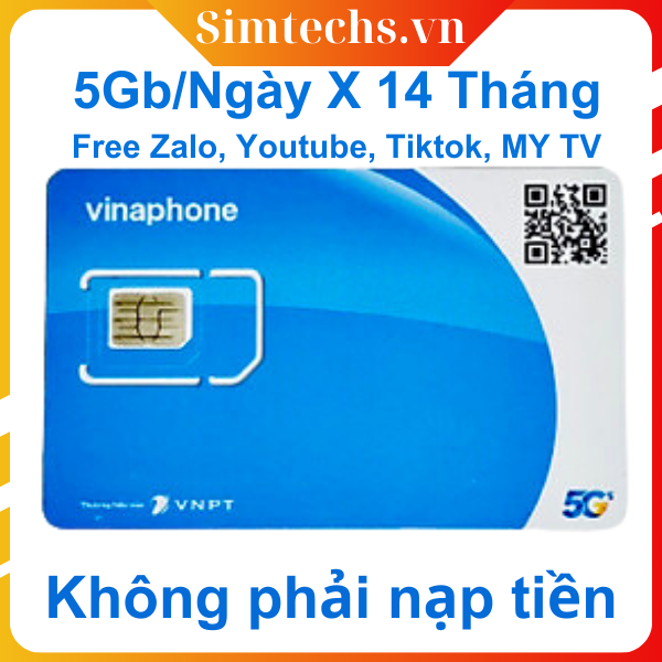 Sim 4G Vinaphone 12BIG50Y 5GB/Ngày x 14 Tháng Miễn Phí Zalo, Youtube,