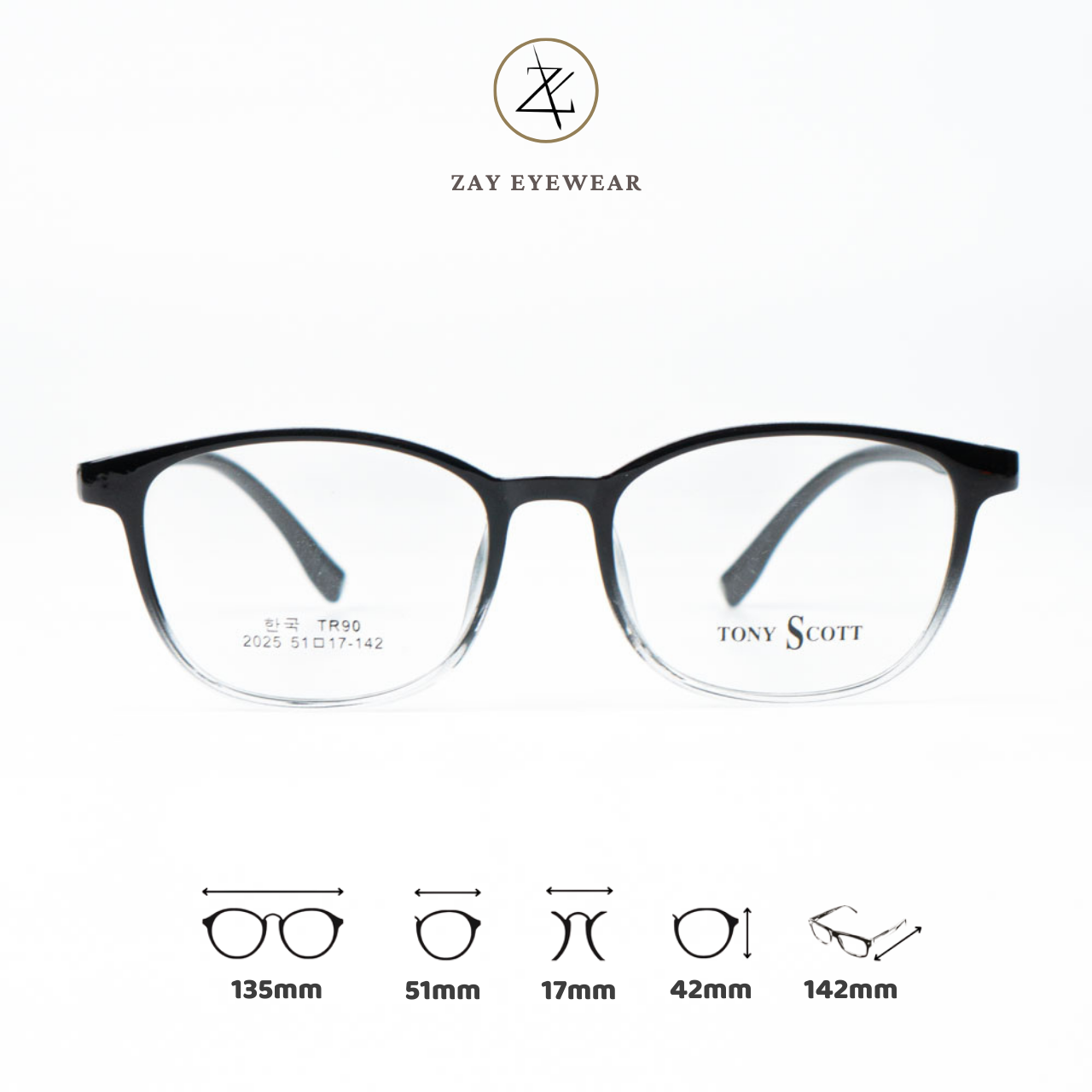 Gọng kính Tony Scott 2025 dáng vuông nhựa TR90 dẻo fullbox chính hãng – Kính mắt Zay