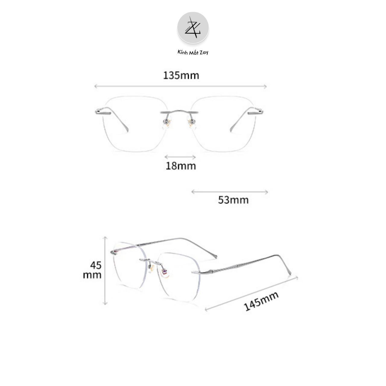 Gọng khoan không viền 632 dáng vuông to titanium cao cấp – Kính mắt Zay