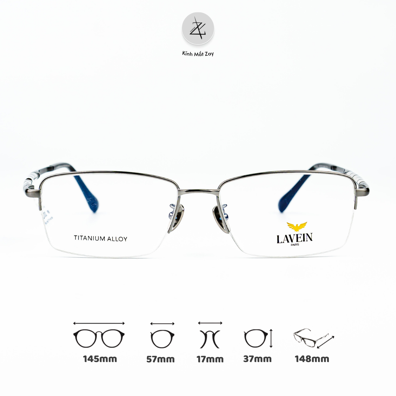Gọng kính Lavein Praris 6020 dáng Chữ nhật nữa khung xẻ cước chất tita – Kính mắt Zay