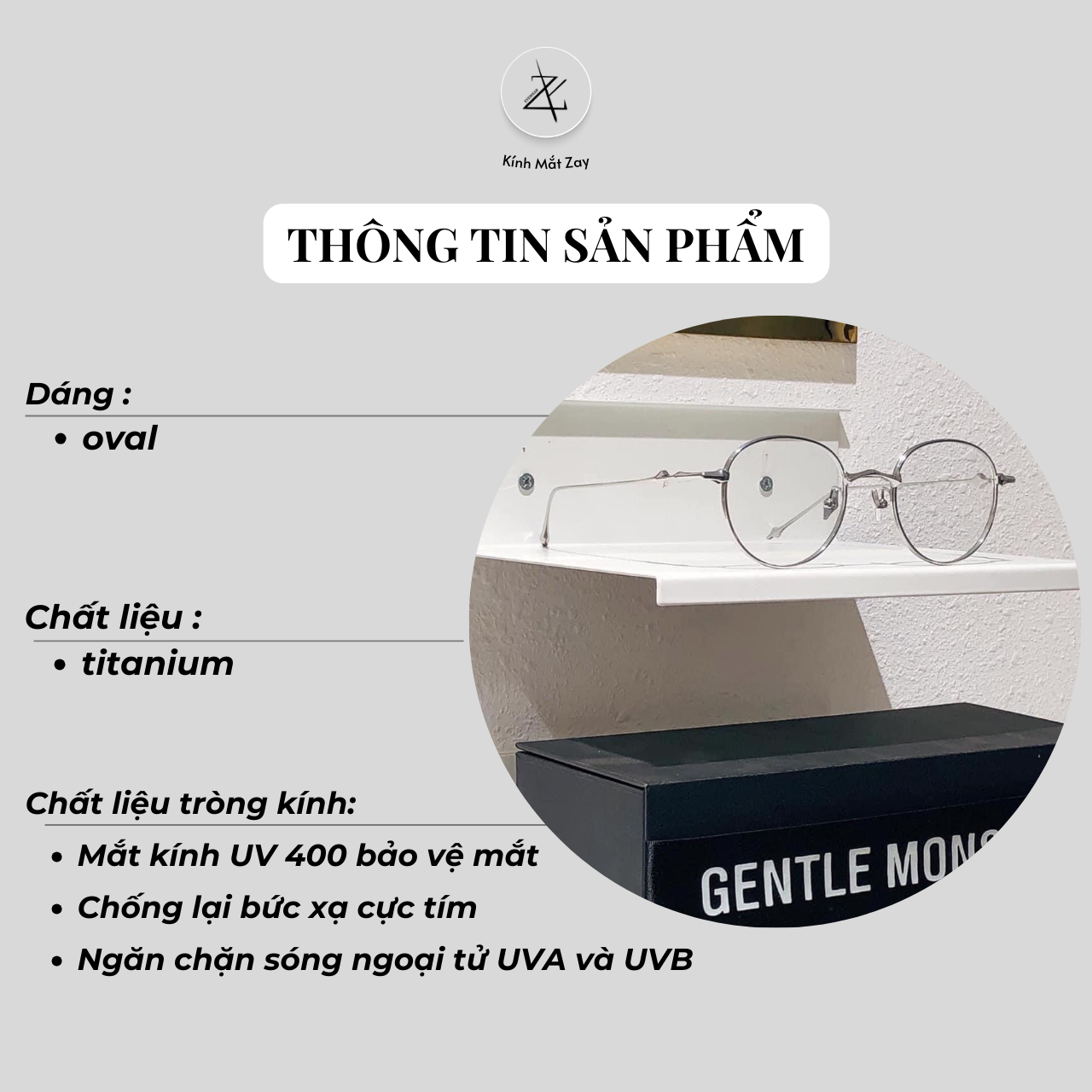 Gọng kính Gentle Monster Ep 02 dáng tròn titanium cao cấp fullbox ...