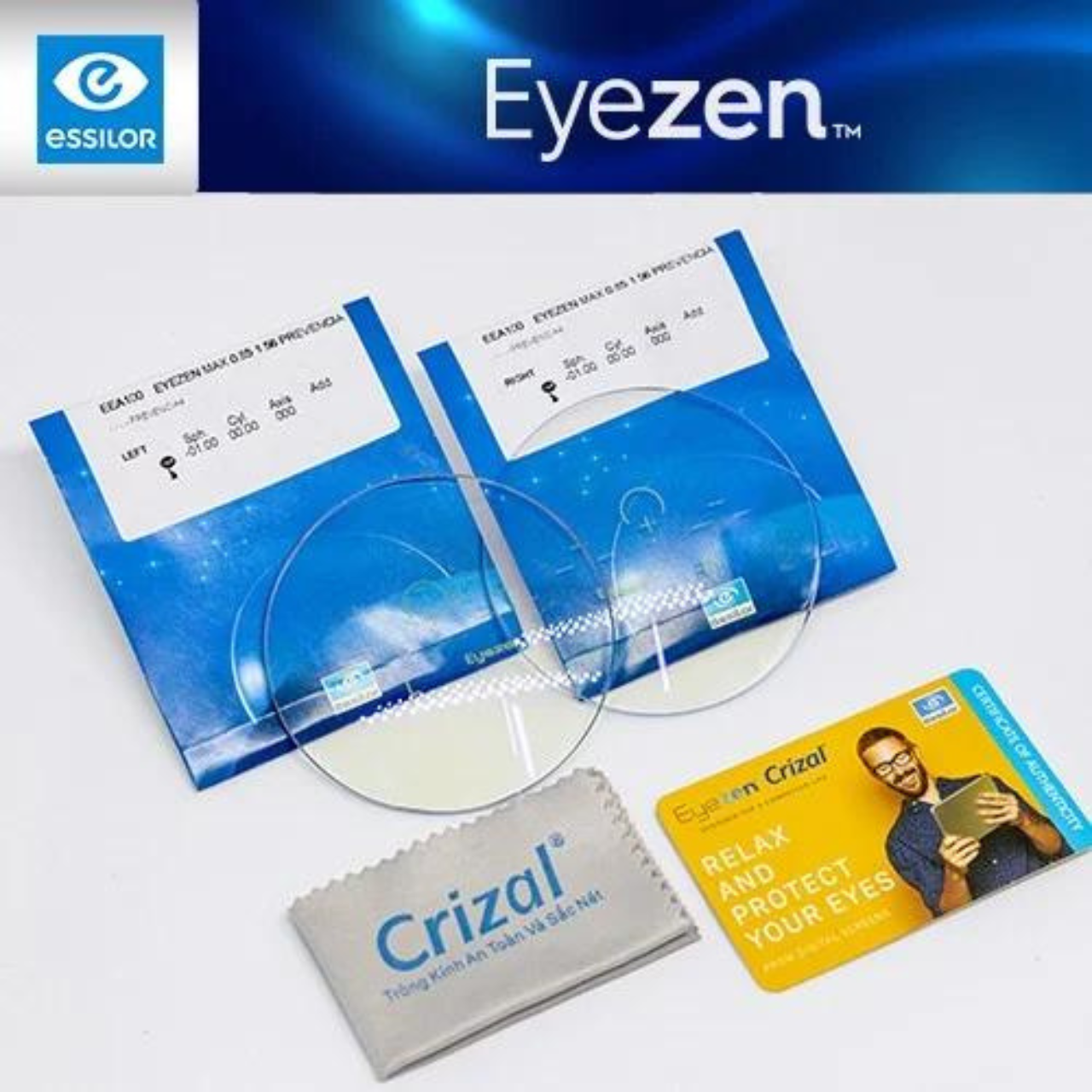 Tròng kính cận loạn Essilor Eyezen blue uv capture ngăn ánh sáng xanh ...