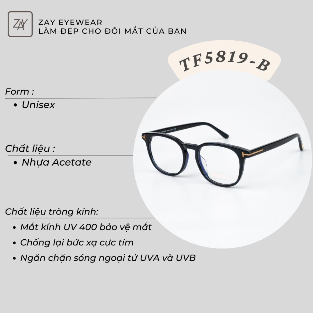 Gọng kính Tom Ford TF5819-B dáng tròn nhựa acetate cao cấp fullbox ...