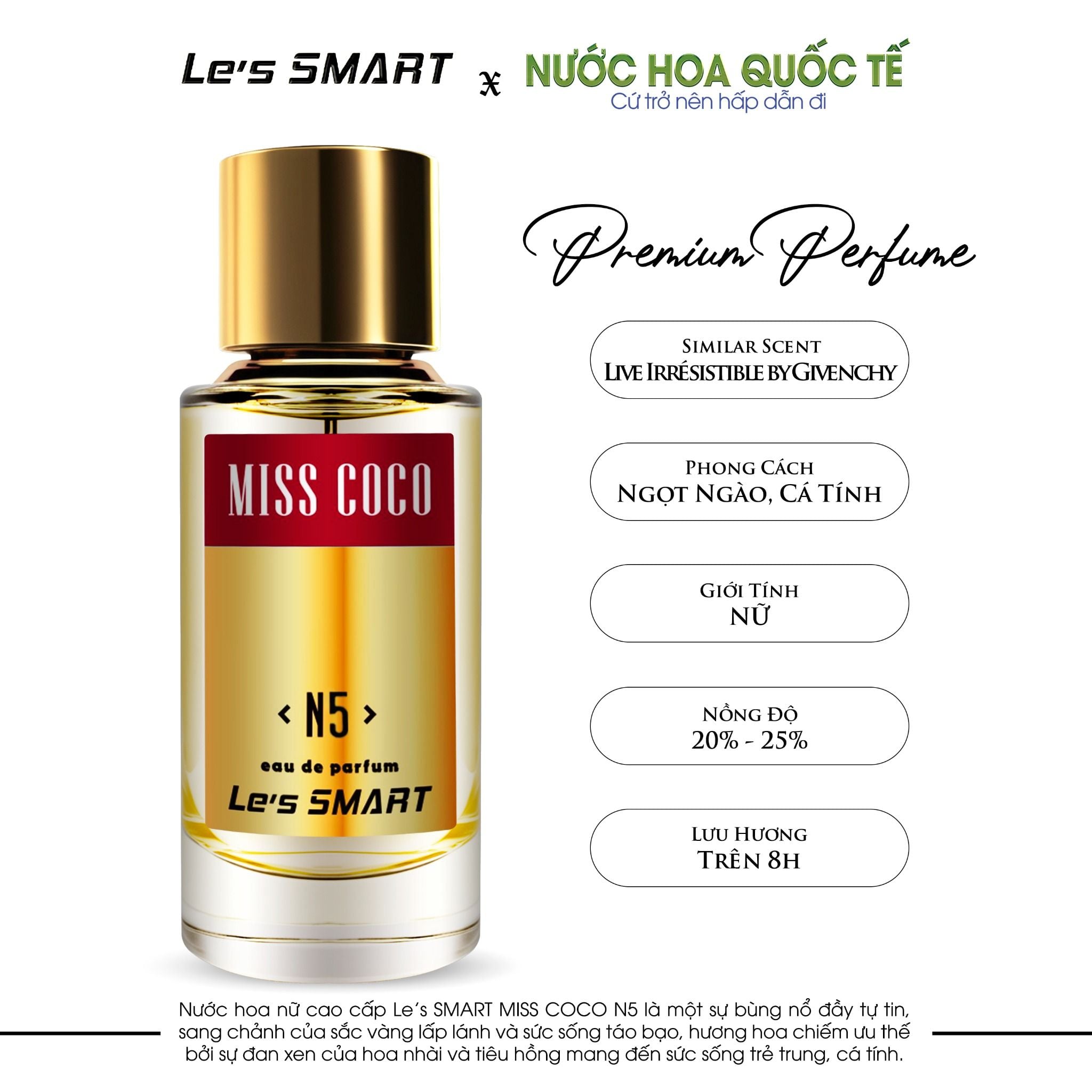 Nước hoa nữ cao cấp Le's SMART MISS COCO N5 50ml - Nước Hoa Quốc Tế