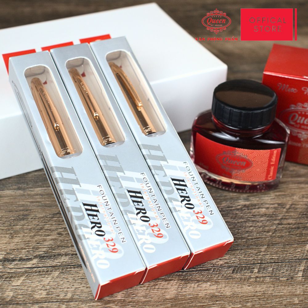 Bút máy Hero 329 chính hãng - Phiên bản quốc tế - Màu Xanh Lá/Đỏ/Đen