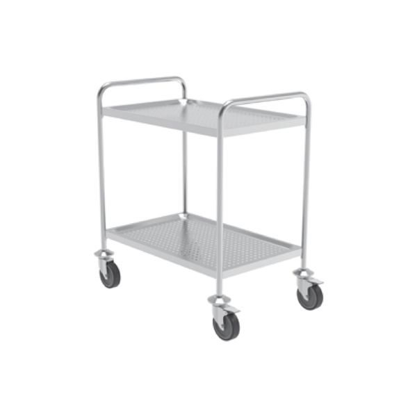 Xe đẩy 2 tầng đục lỗ (có gờ chống tràn) – inox sapai