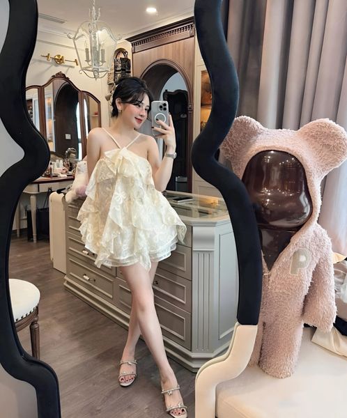 Set ren cổ yếm thêu hoa nổi - KEM - H33 – VyMy Store