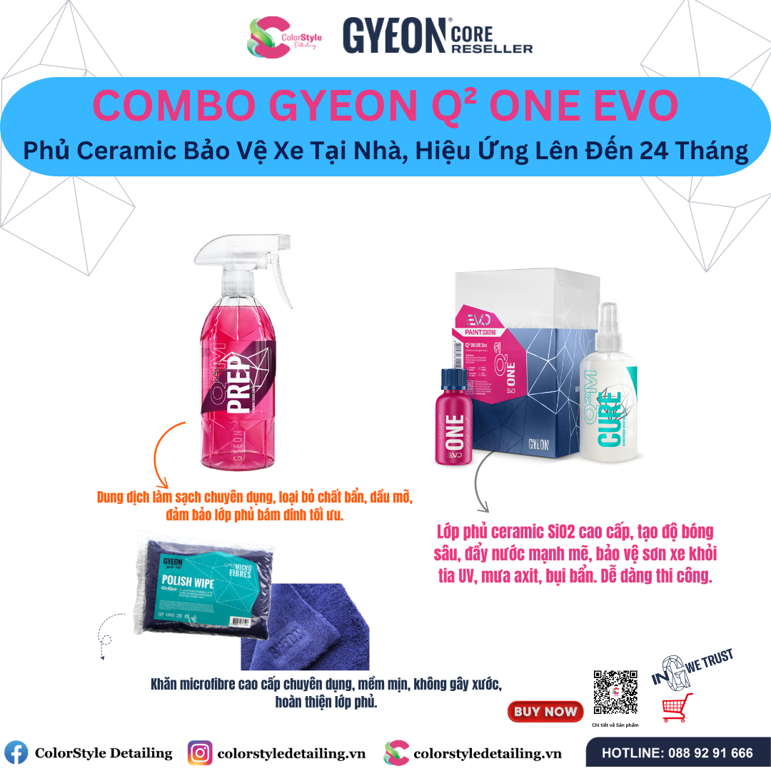 Combo Gyeon Q² ONE EVO Phủ Ceramic Bảo Vệ Xe Tại Nhà Hiệu Ứng Đến 24Th ...