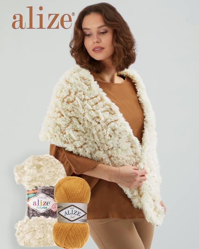 Len lông xù Puffy Fur nhập khẩu từ Alize Yarns, tết vỏ gối, thú bông,