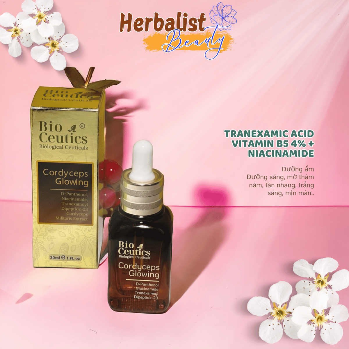 Serum Cordyceps Glowing Serum B5 Tranexamic Acid 3% 30ml – HERBALIST