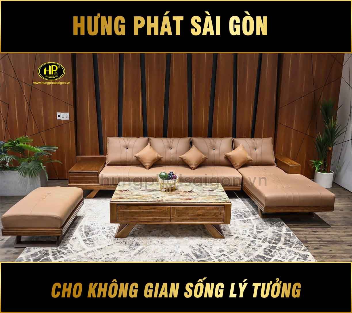 Sofa Gỗ Sồi Tự Nhiên Sang Trọng HS-881A – Nội Thất Hưng Phát SG
