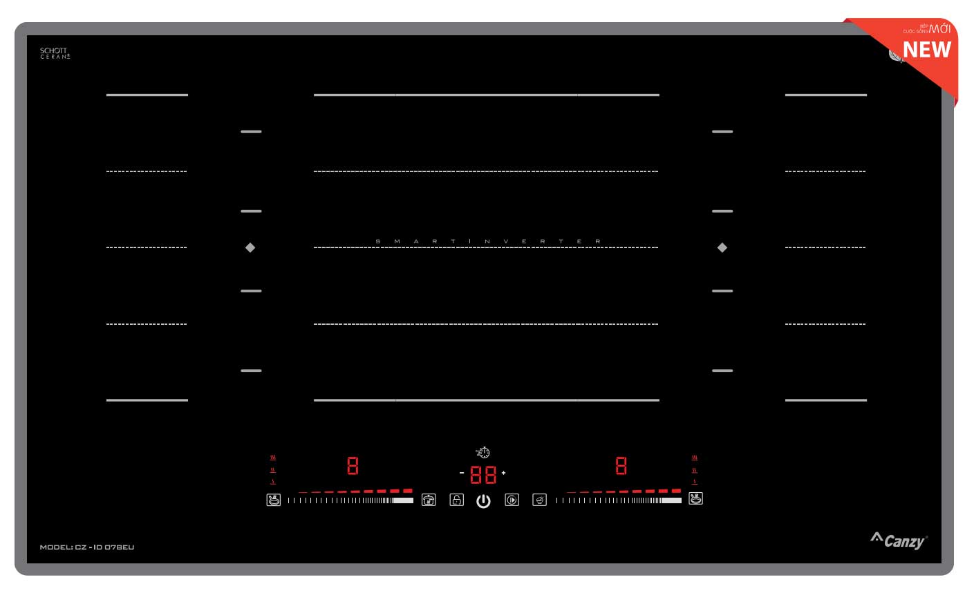 Bếp Điện Từ Canzy CZ-ID078EU chống tràn 3 vùng nấu